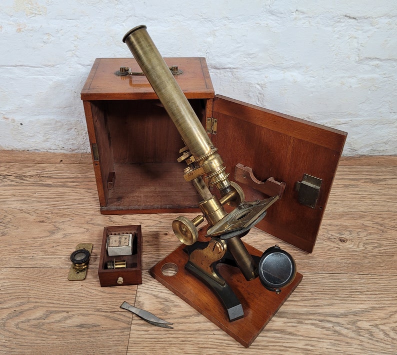 Antique Microscope / Victorian Brass Bar-limb Microscope With - Etsy