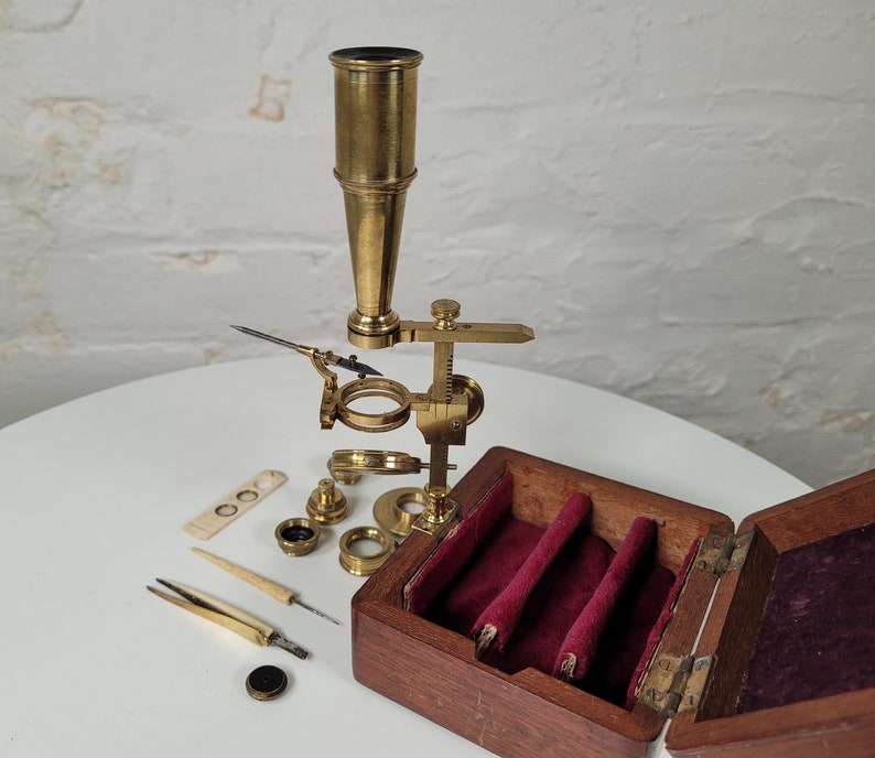 Rare Miniature Carry-gould Type Georgian Microscope / Antique Brass ...