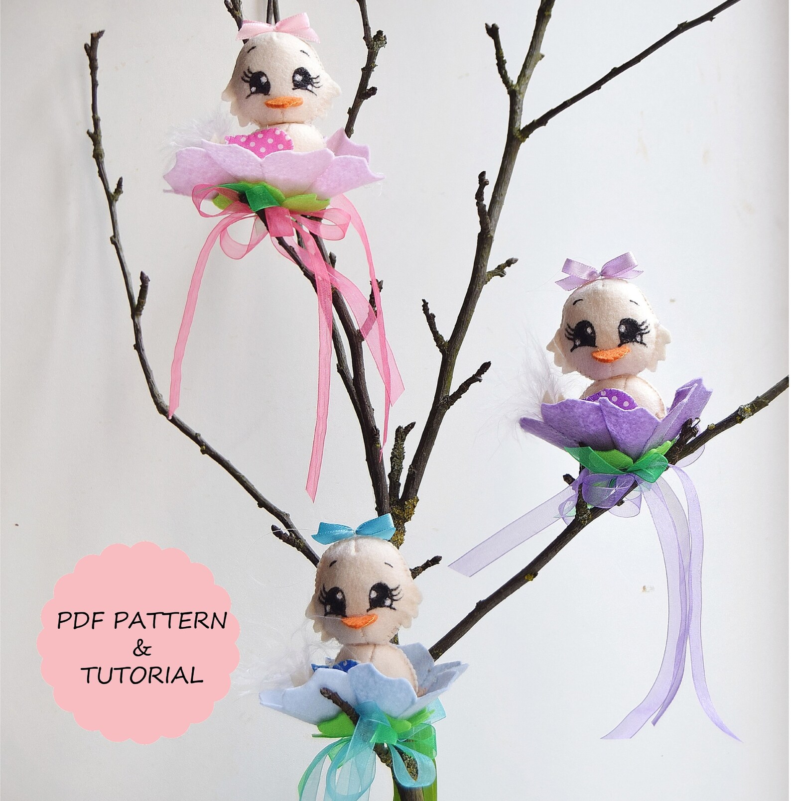 Easter Birds Decoration/felt Birds Pdf Pattern/felt Easter - Etsy