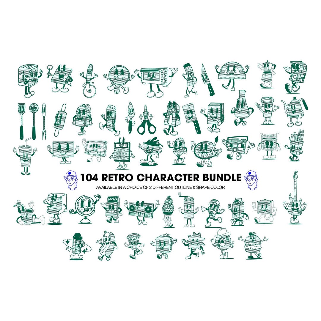 Retro Character Illustration Bundle - Etsy
