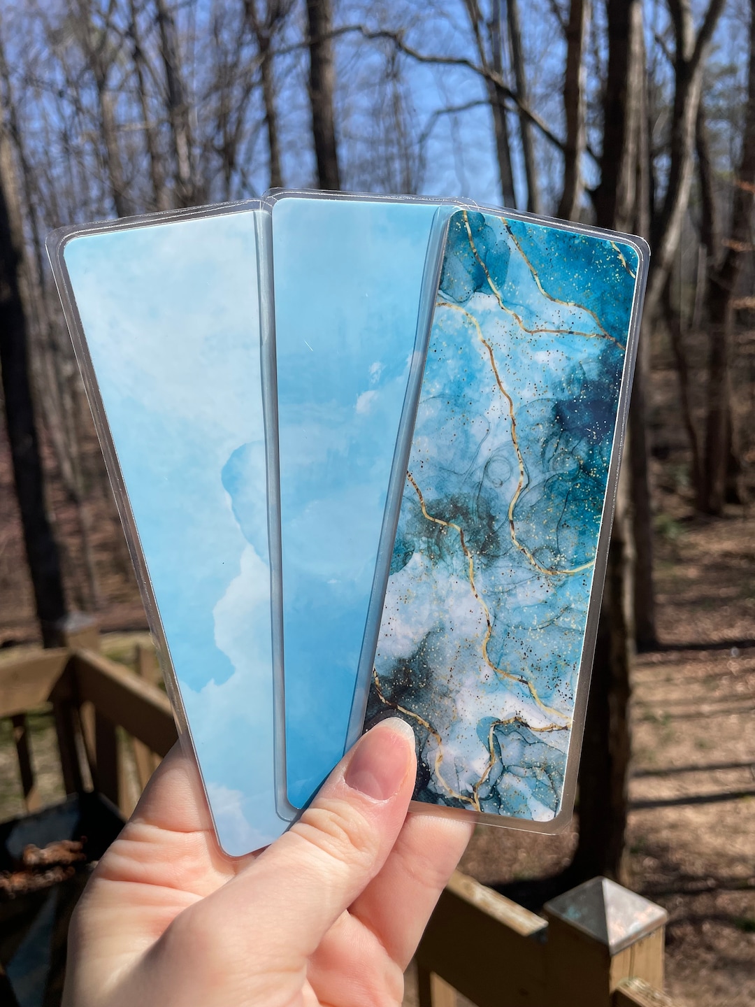 Sky Blue Bookmark Blue Vibes Cloudy Marble Gold Sparkly Pretty Blue ...