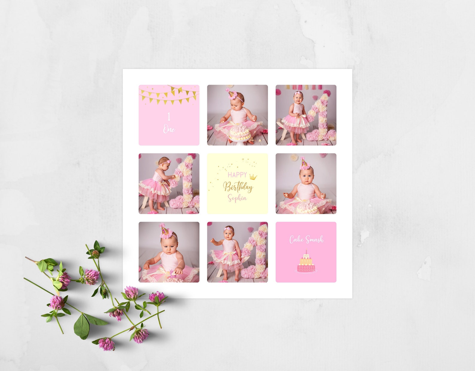 Cake Smash Photo Collage Template First Year Birthday | Etsy