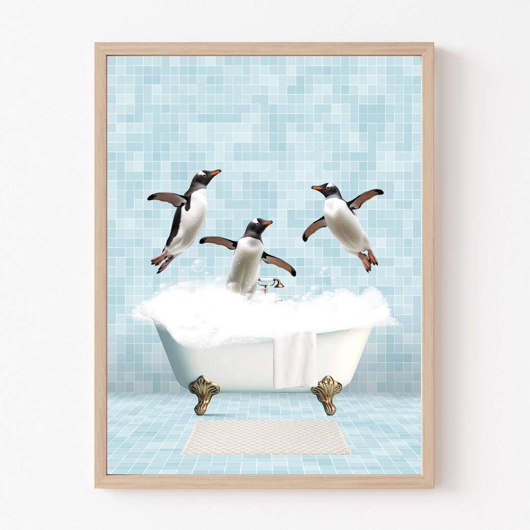 Penguins in Vintage Bathtub, Penguins, Bathroom Wall Art , Penguins in ...