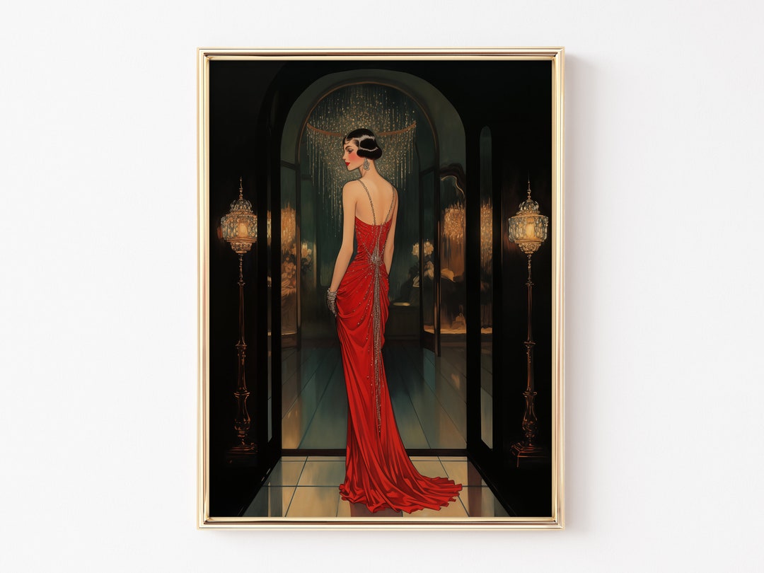 Art Deco Lady in Red Dress Print: Vintage Roaring 20s Poster - Etsy
