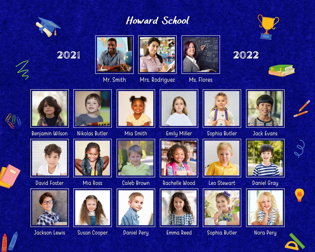 Custom Kindergarten Class Photo Collage, School Photo Template ...