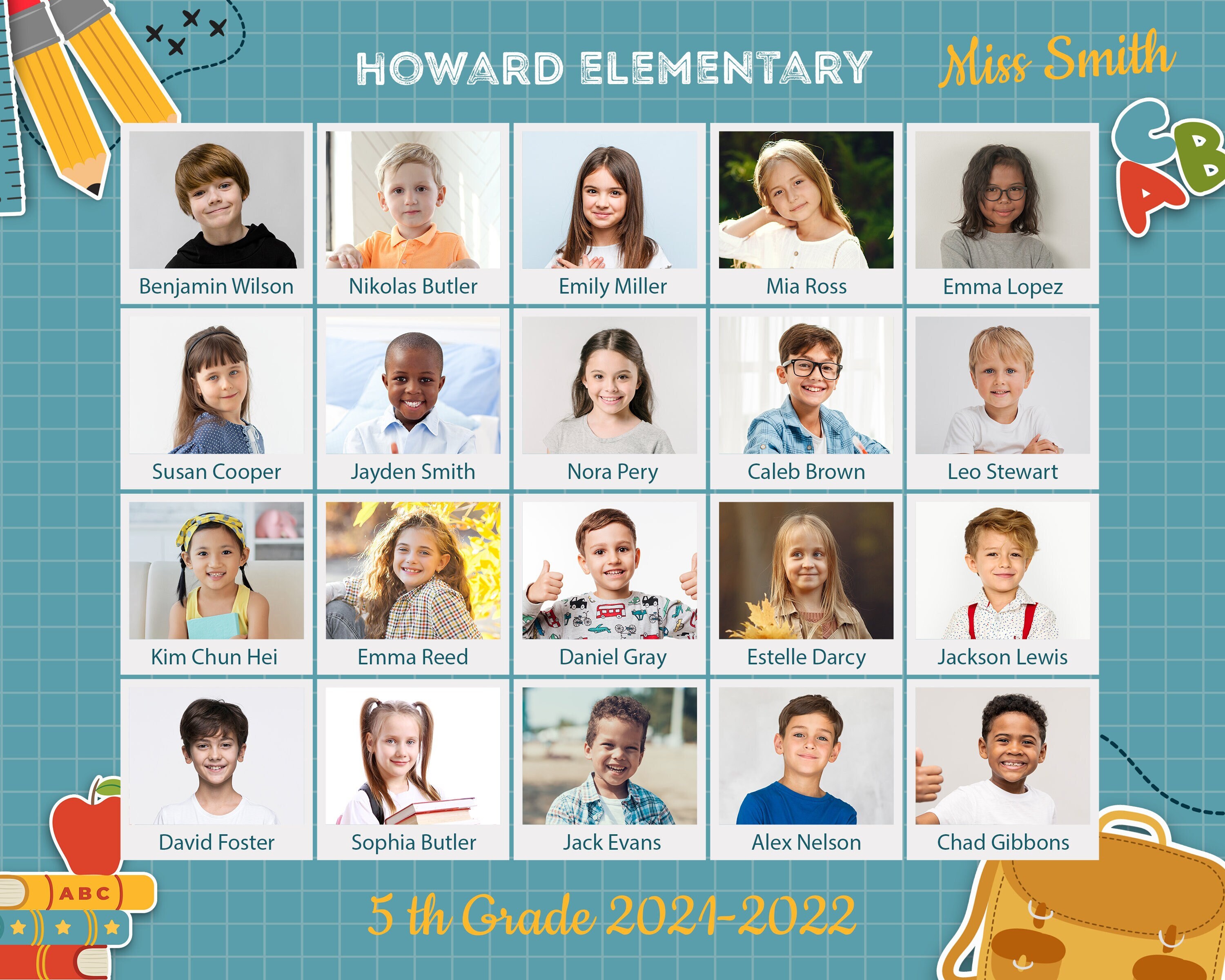 School Class Photo Template 8x10 Photoshop File INSTANT DOWNLOAD - Etsy