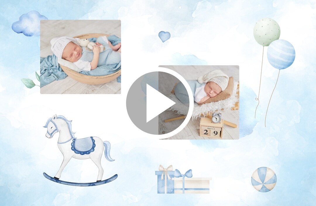 Newborn Baby Boy Slideshow Template: Editable Canva Video (digital ...