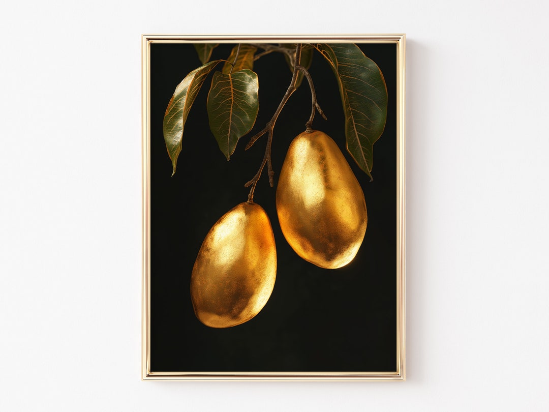 Black Art, Gold Kitchen Decor, Framed Art, Gold Wall Art, Gold Mangoes ...