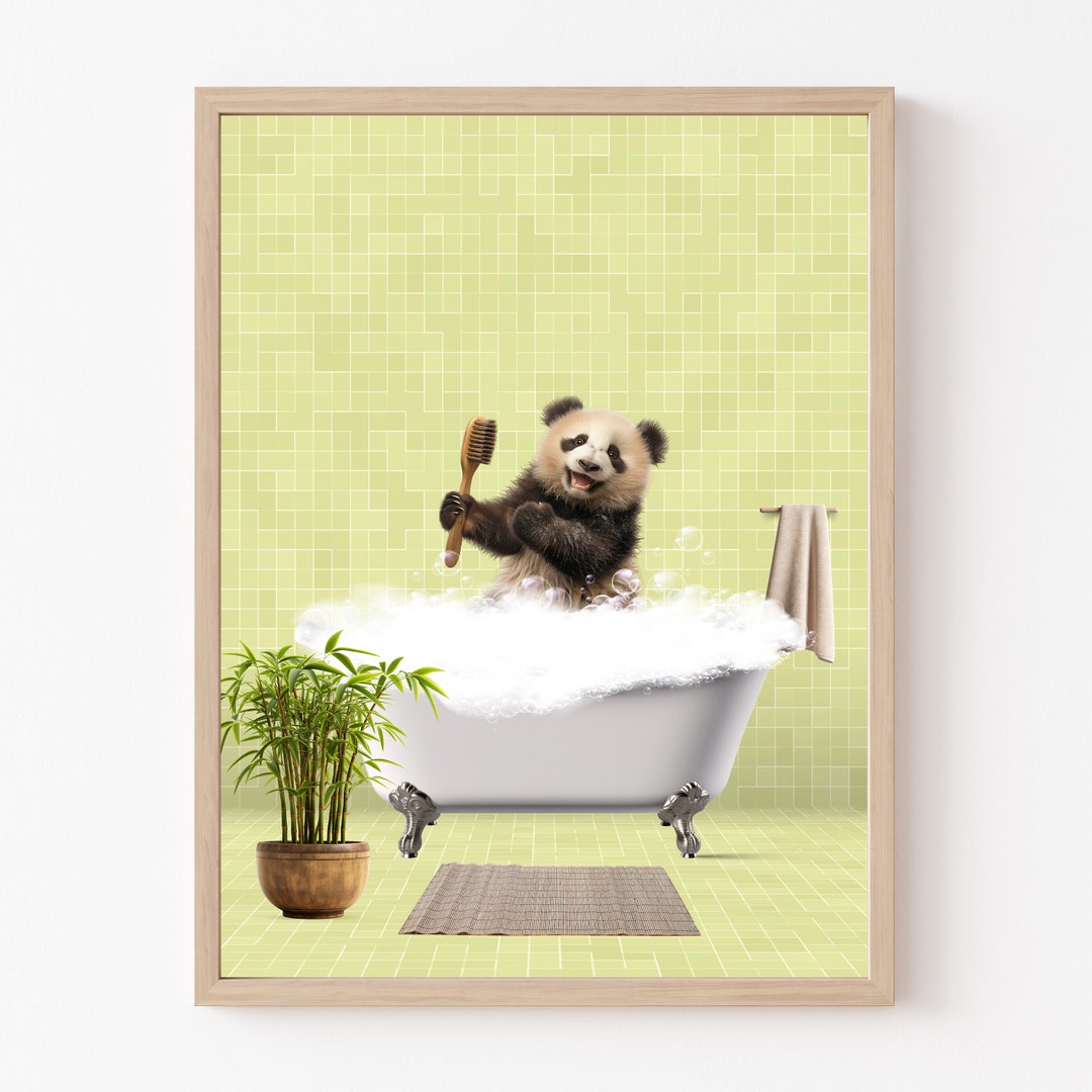 Panda in Vintage Bathtub, Panda, Bathroom Wall Art , Panda in Bathtub ...