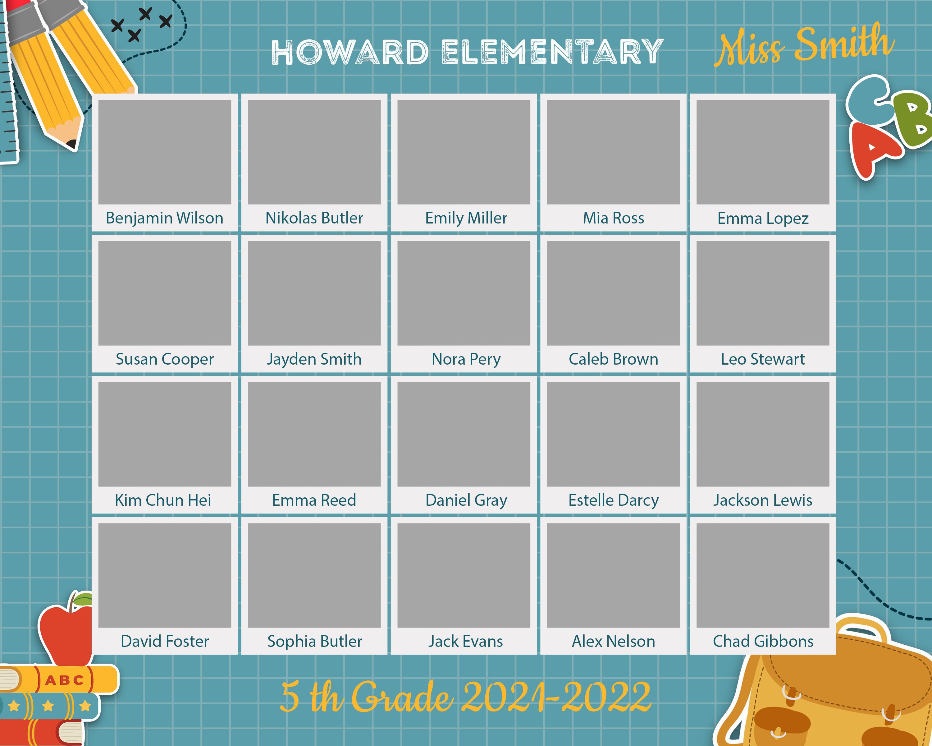 School Class Photo Template 8x10 Photoshop File INSTANT DOWNLOAD - Etsy