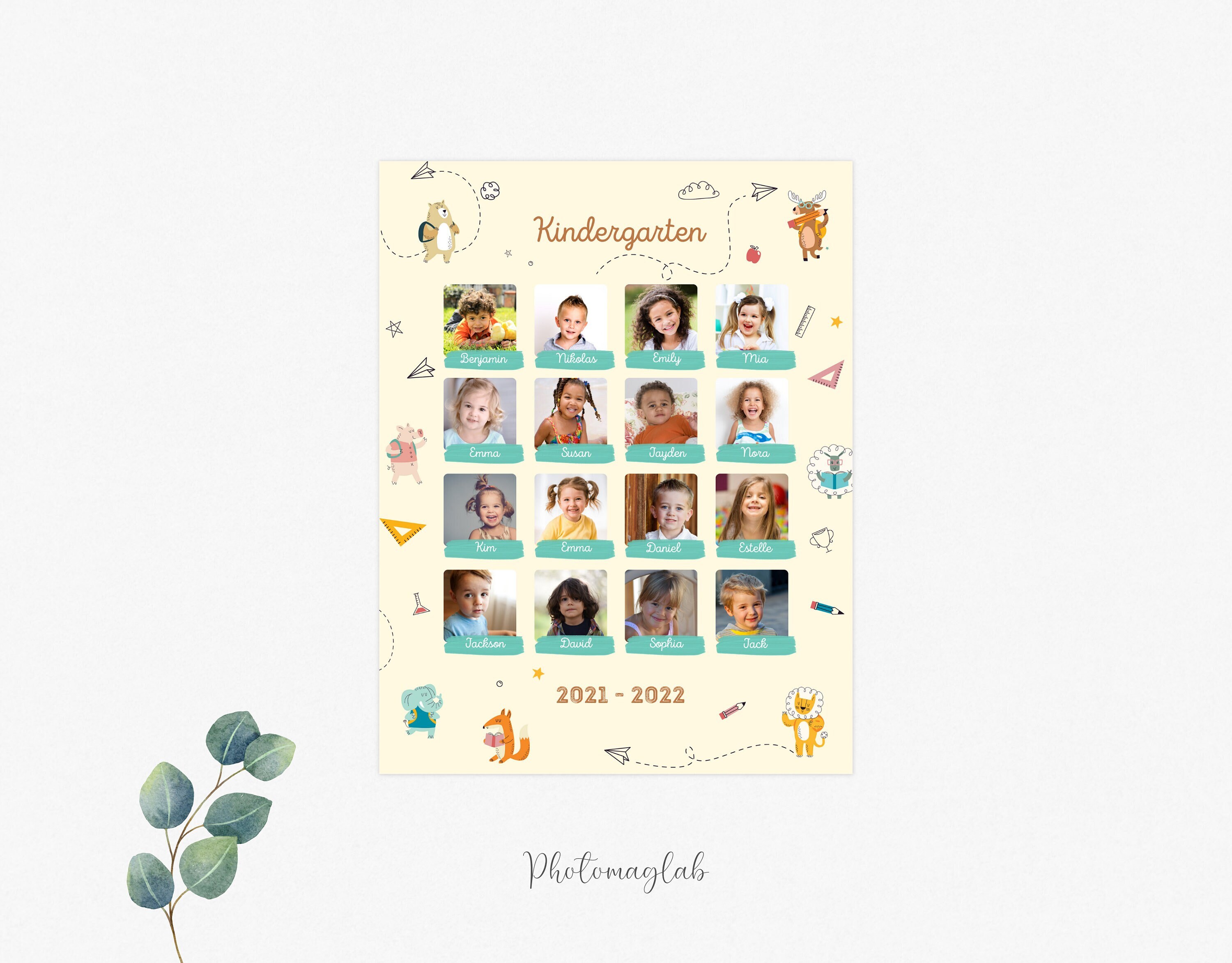 Custom Kindergarten Class Photo Collage, School Photo Template ...