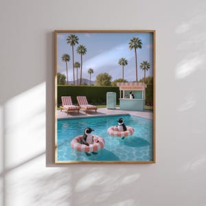 Penguin Pool Party Poster, Summer Wall Art, Penguins by the Pool in ...
