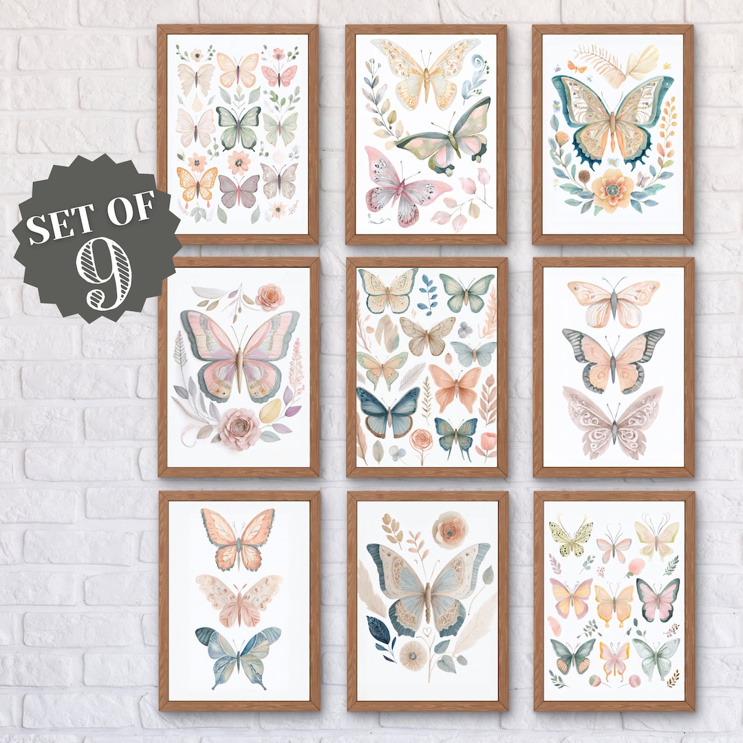 Boho Butterflies Set, Printable Art, Digital Print, Girl's Room Decor ...