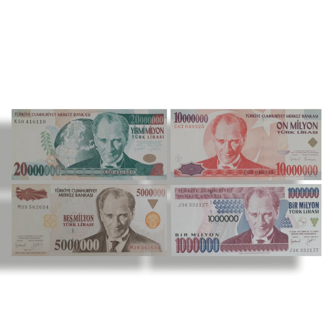 Turkey 1000000 to 20000000 Million UNC Banknotes Set - Etsy