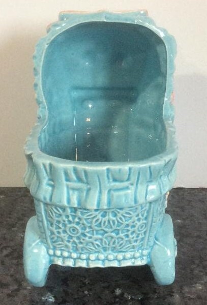 Vintage Baby Cradle Planter. Blue Cradle, Pink, White and Yellow ...