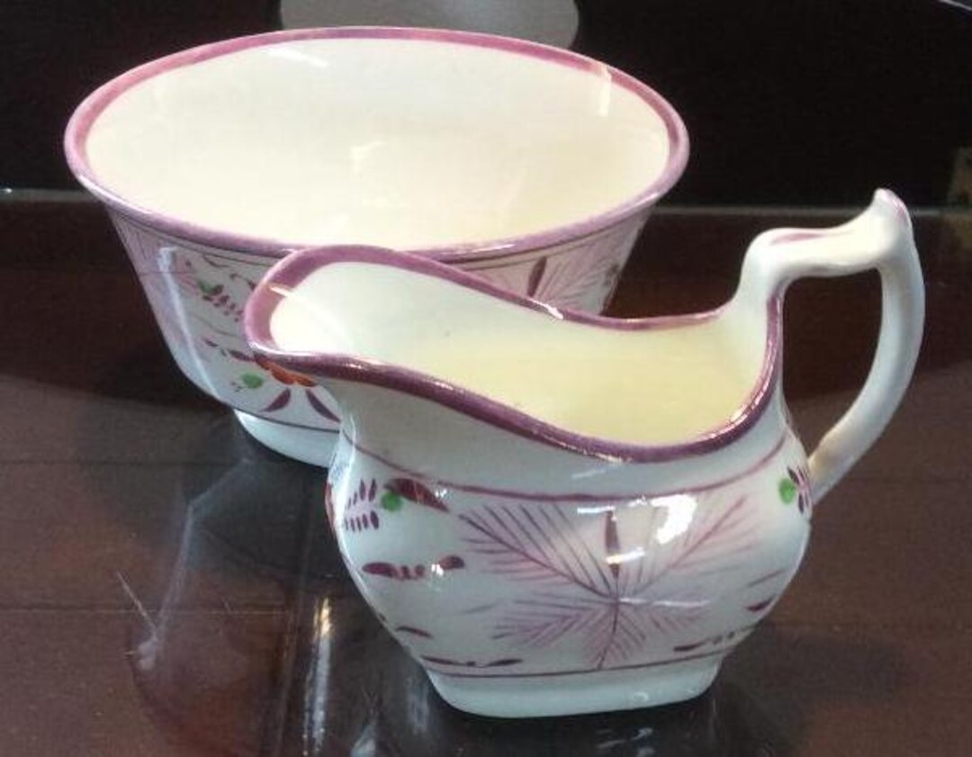 Pink Lustreware Bowl and Creamer Pitcher. Antique/vintage. - Etsy