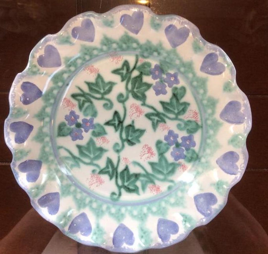 Susan Leader Red Ware Pottery Plate. Periwinkle and Green Colors ...