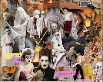 Cemetery Halloween Digital Collage Sheet Jpg and Png | Etsy