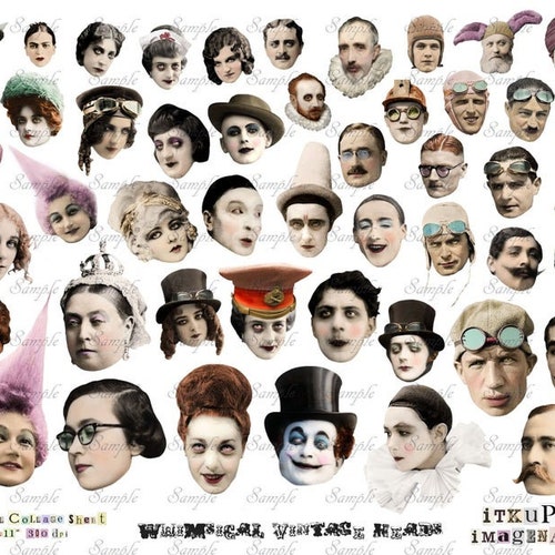 Whimsical Vintage Heads Digital Collage Sheet Jpg and Png | Etsy