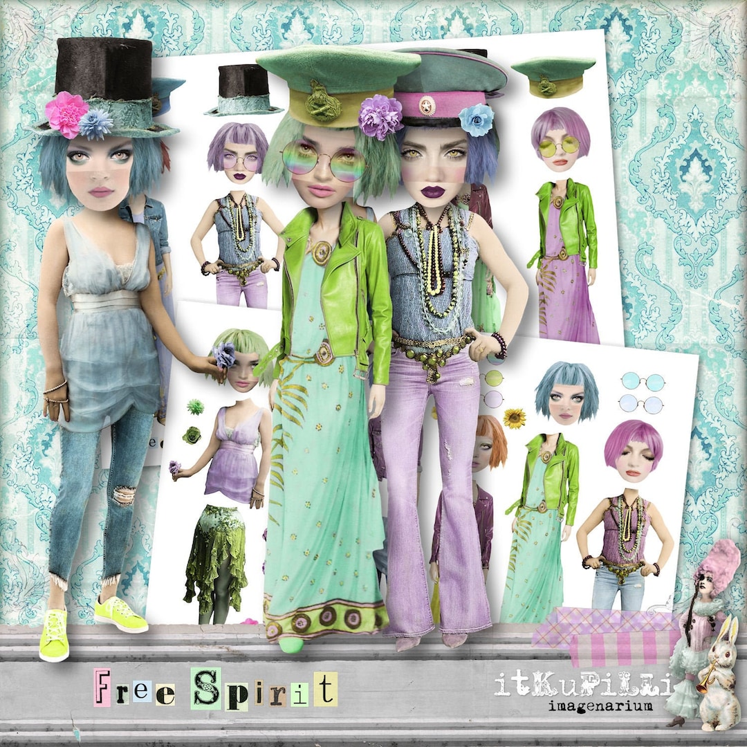 Free Spirit Paper Dolls - Bundle 2 X Digital Collage Sheet - Jpg and ...