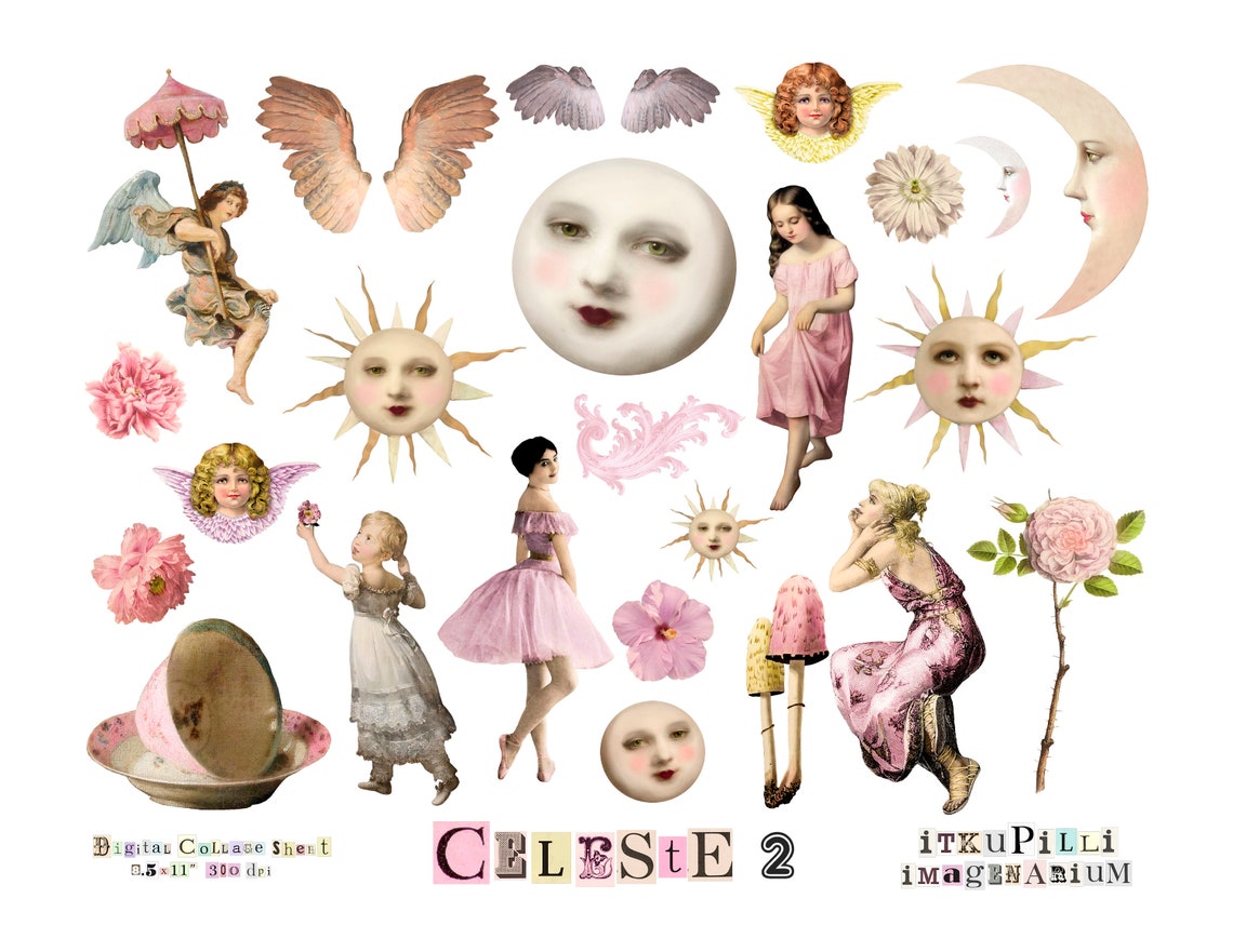 Celeste Bundle - 3 X Digital Collage Sheet - Jpg and Png - Printable ...