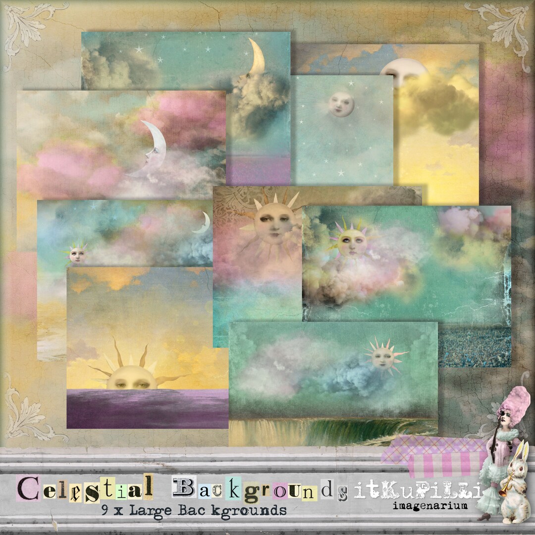 Celestial Backgrounds - Sun Moon Sky - Pastel - Digital Collage Sheets ...