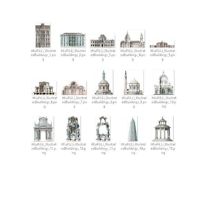 Illustrated Buildings - 15 Individual Png Files - Printable, Instant ...