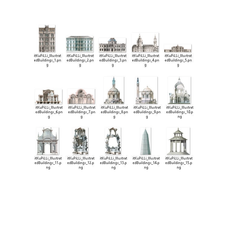 Illustrated Buildings - 15 Individual Png Files - Printable, Instant ...