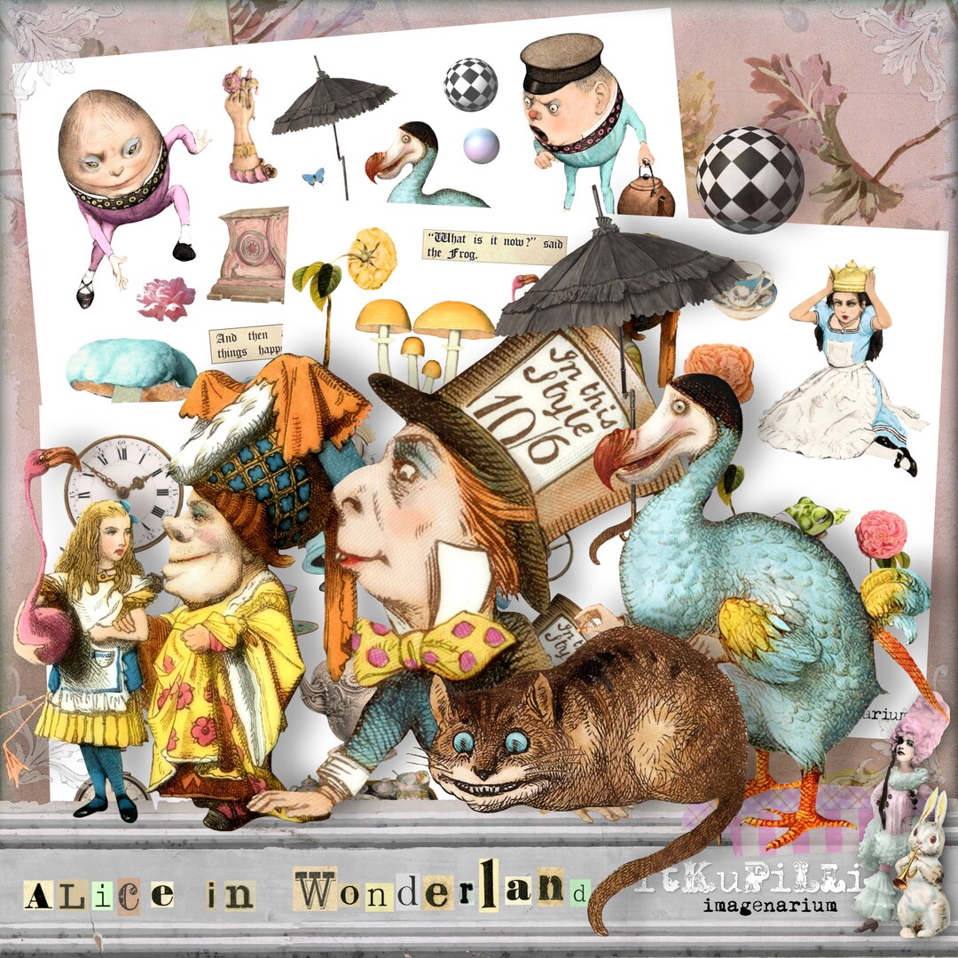 Alice in Wonderland Bundle - 3 X Digital Collage Sheet - Jpg and Png ...