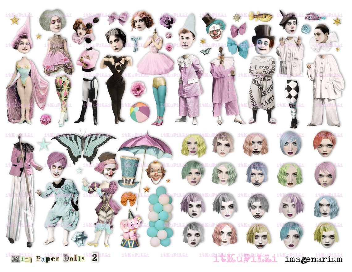 Mini Paper Dolls - Bundle 3 X Digital Collage Sheet ATC Size - Jpg and ...