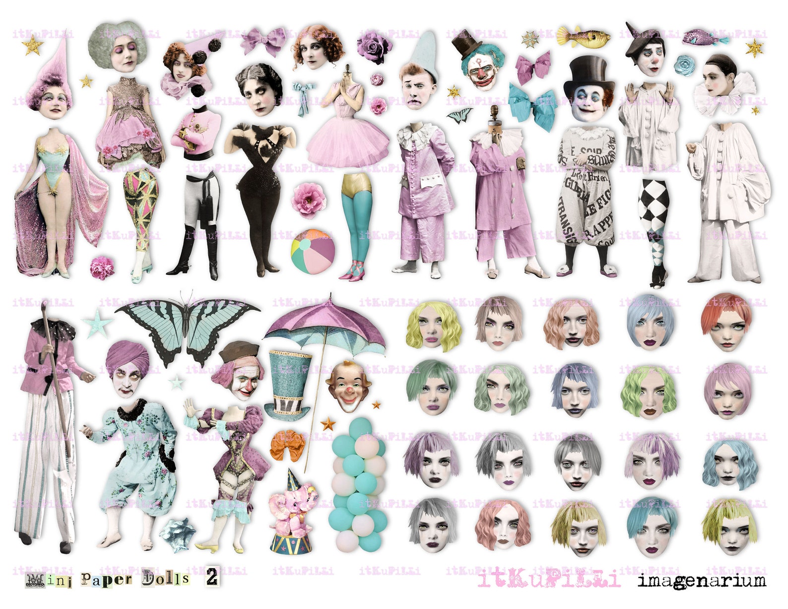 Mini Paper Dolls - Bundle 3 X Digital Collage Sheet ATC Size - Jpg and ...