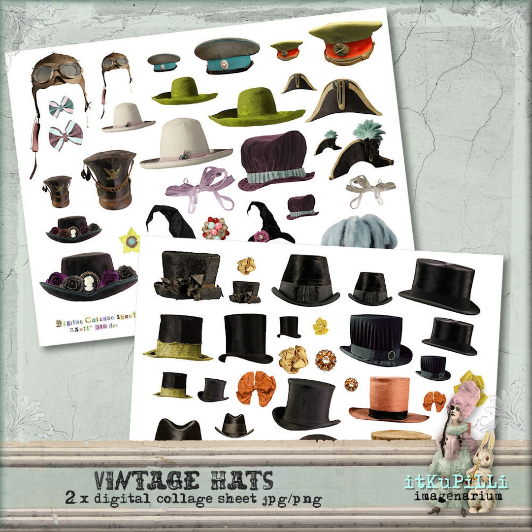 Vintage Hats Bundle - 2 X Digital Collage Sheet - Jpg and Png ...