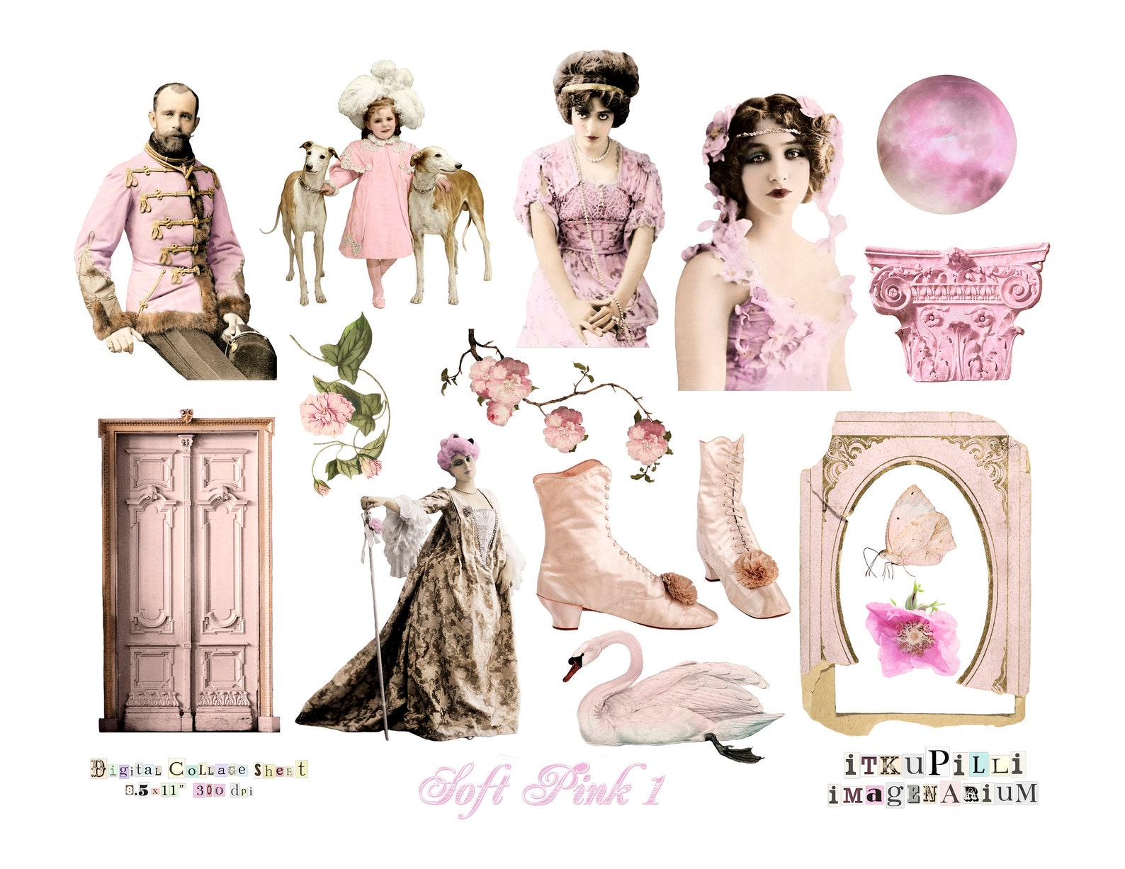 Soft Pink Bundle 4 X Digital Collage Sheet Jpg and Png - Etsy