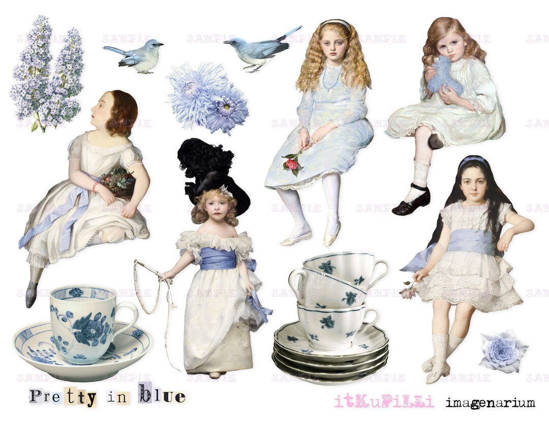 Pretty in Blue - Painted Girls - Digital Collage Sheet - Jpg and Png ...