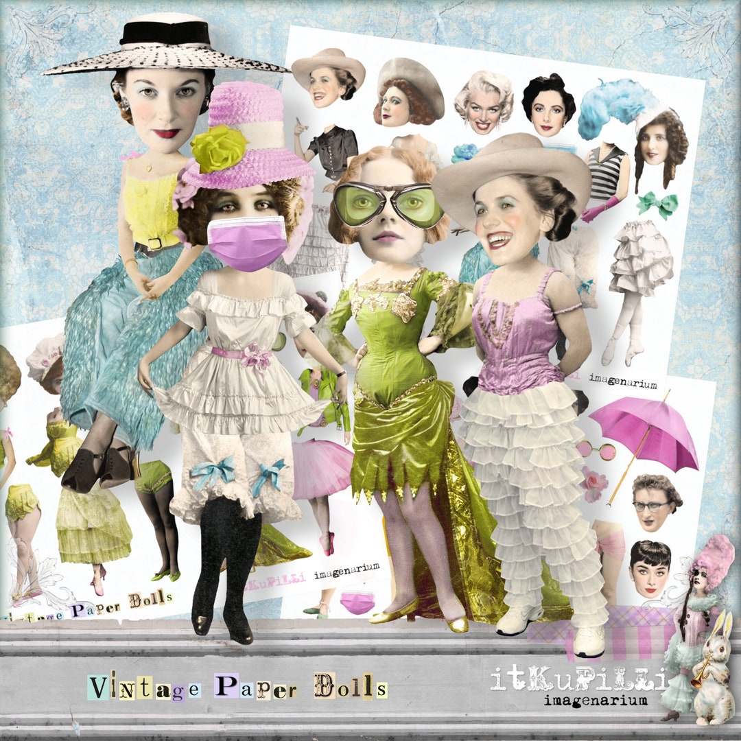 Vintage Paper Dolls - Bundle 3 X Digital Collage Sheet - Jpg and Png ...