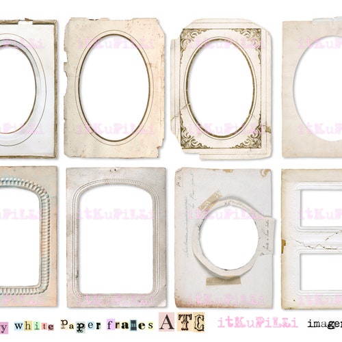 Shabby White Paper Frames Individual .png Files Digital | Etsy