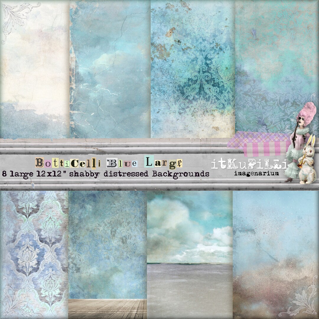 Botticelli Blue Large - Distressed, Shabby - 12" X 12" - Scrapbooking ...