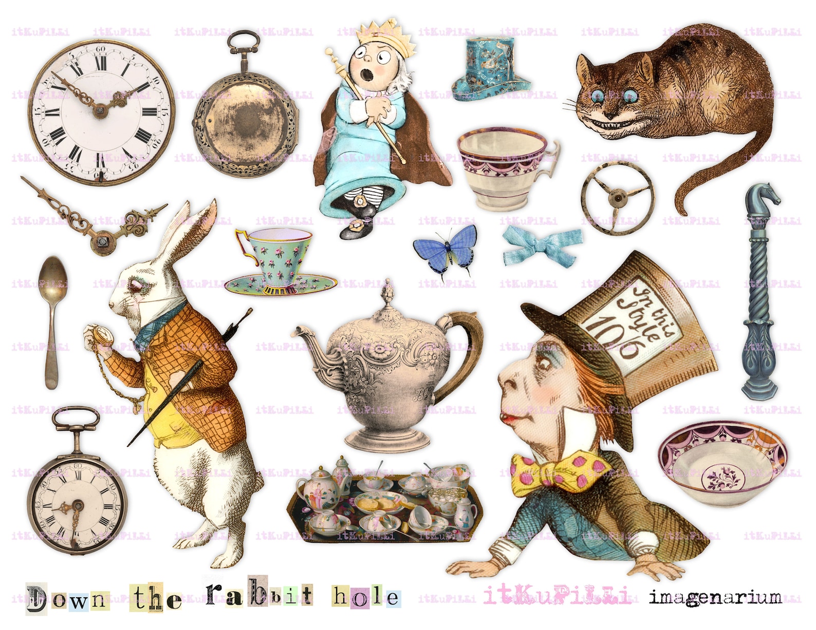 Alice in Wonderland Bundle - 3 X Digital Collage Sheet - Jpg and Png ...