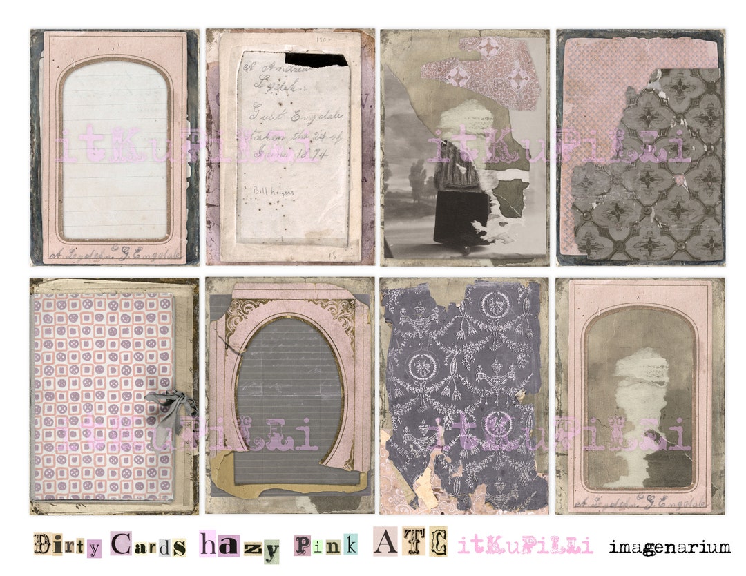 Dirty Cards Hazy Pink ATC Backgrounds Digital Collage Sheet Jpg and Png ...