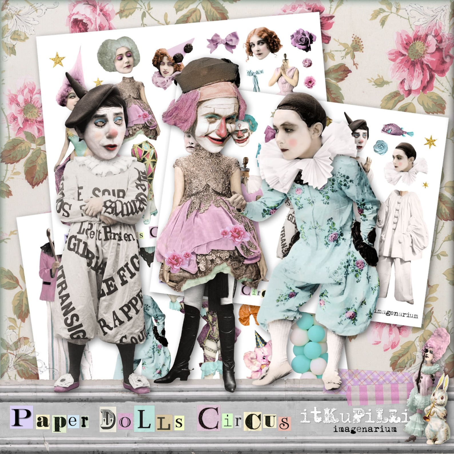 Paper Dolls Circus - Bundle 3 X Digital Collage Sheet - Jpg and Png ...