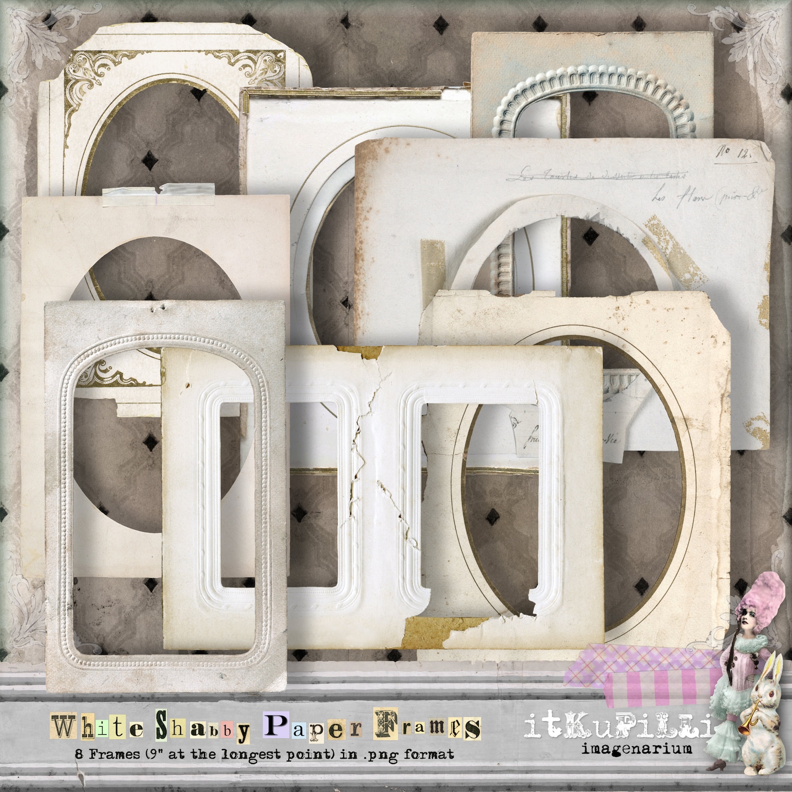 Shabby White Paper Frames Individual .png Files Digital - Etsy