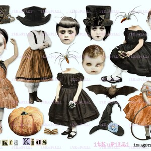 Wicked Kids - Paper Dolls - Halloween - Bundle 3 X Digital Collage ...