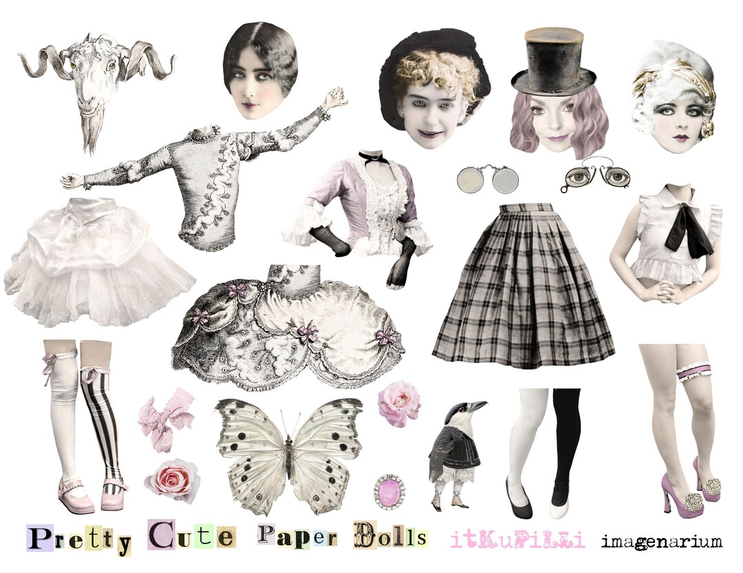 Pretty Cute Paper Dolls - Digital Collage Sheet Jpg Png - Printable ...