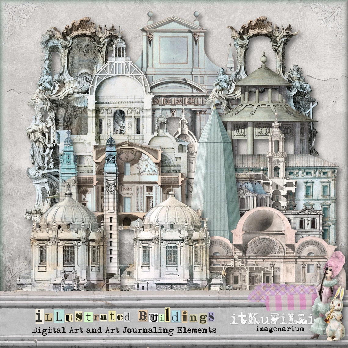 Illustrated Buildings - 15 Individual Png Files - Printable, Instant ...