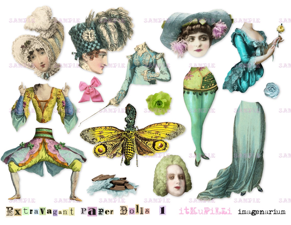 Extravagant Paper Dolls - Bundle 3 X Digital Collage Sheet - Jpg and ...