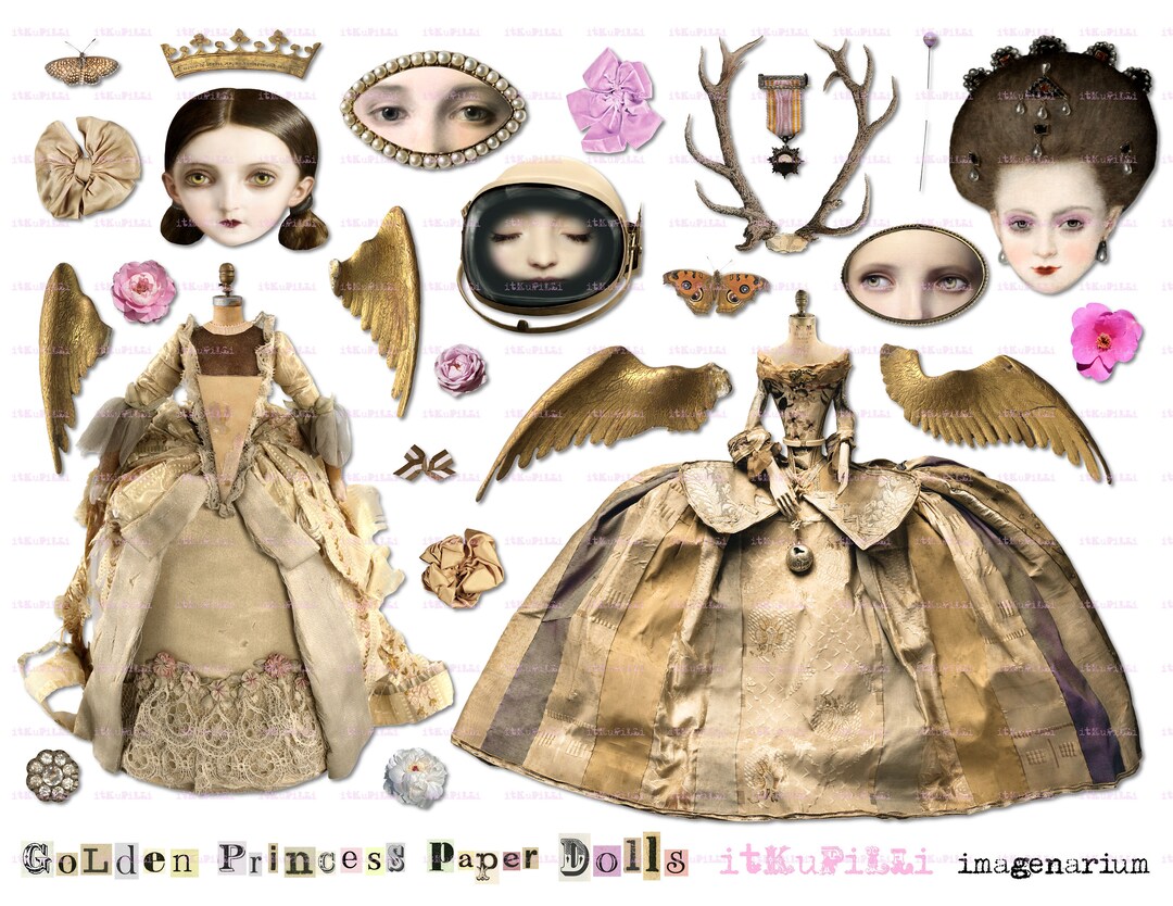 Golden Princess Paper Dolls - Digital Collage Sheet Jpg Png - Printable ...