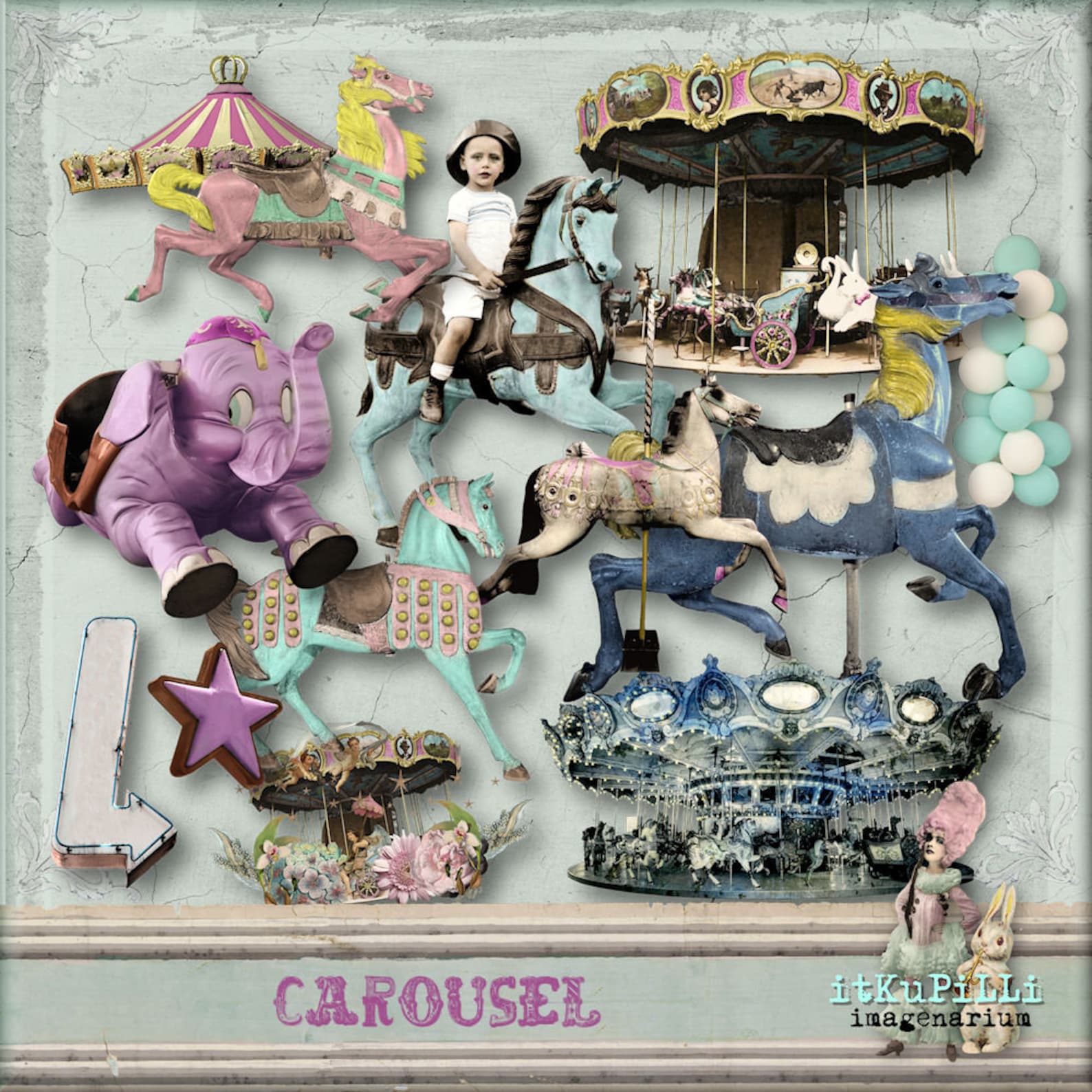Carousel - Vintage Circus - Digital Collage Sheet - Jpg and Png ...