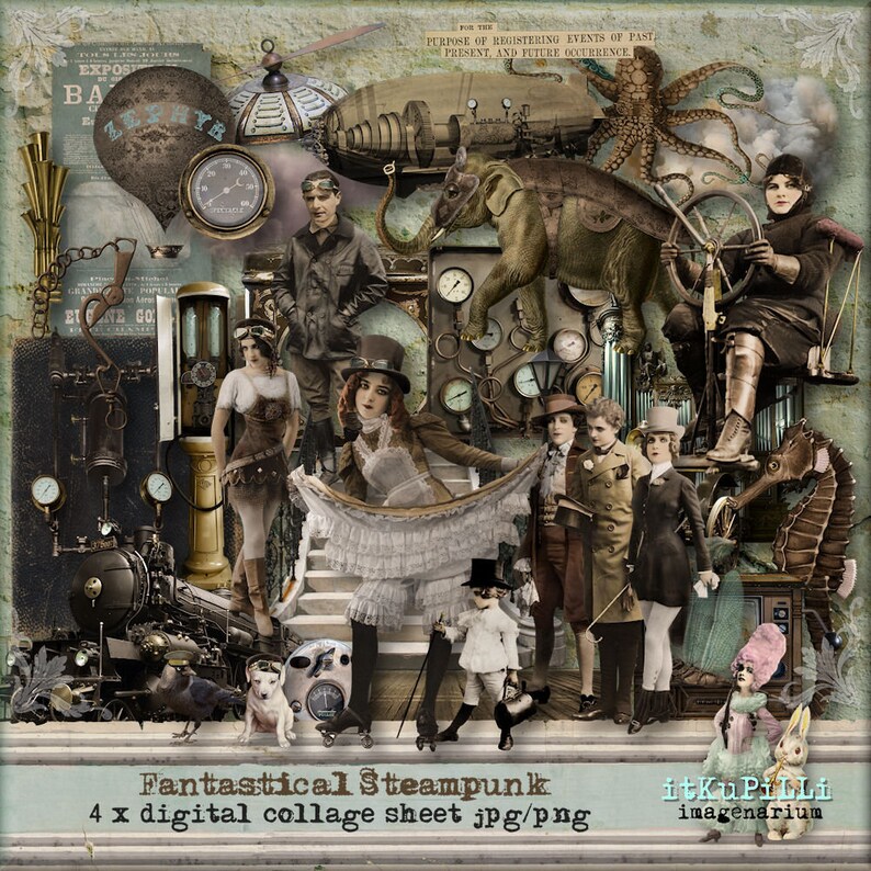 Fantastical Steampunk 4 x Digital Collage Sheet jpg and | Etsy