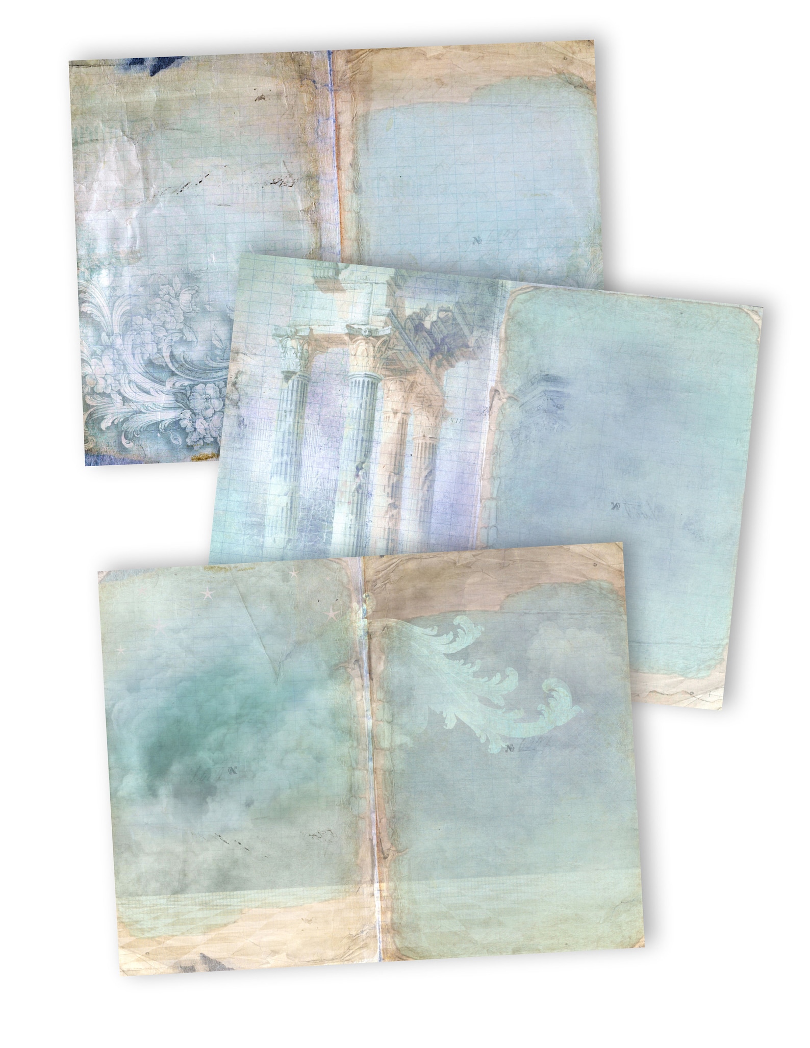 Shabby Soft Blue Journaling Backgrounds - Large - Digital Collage ...