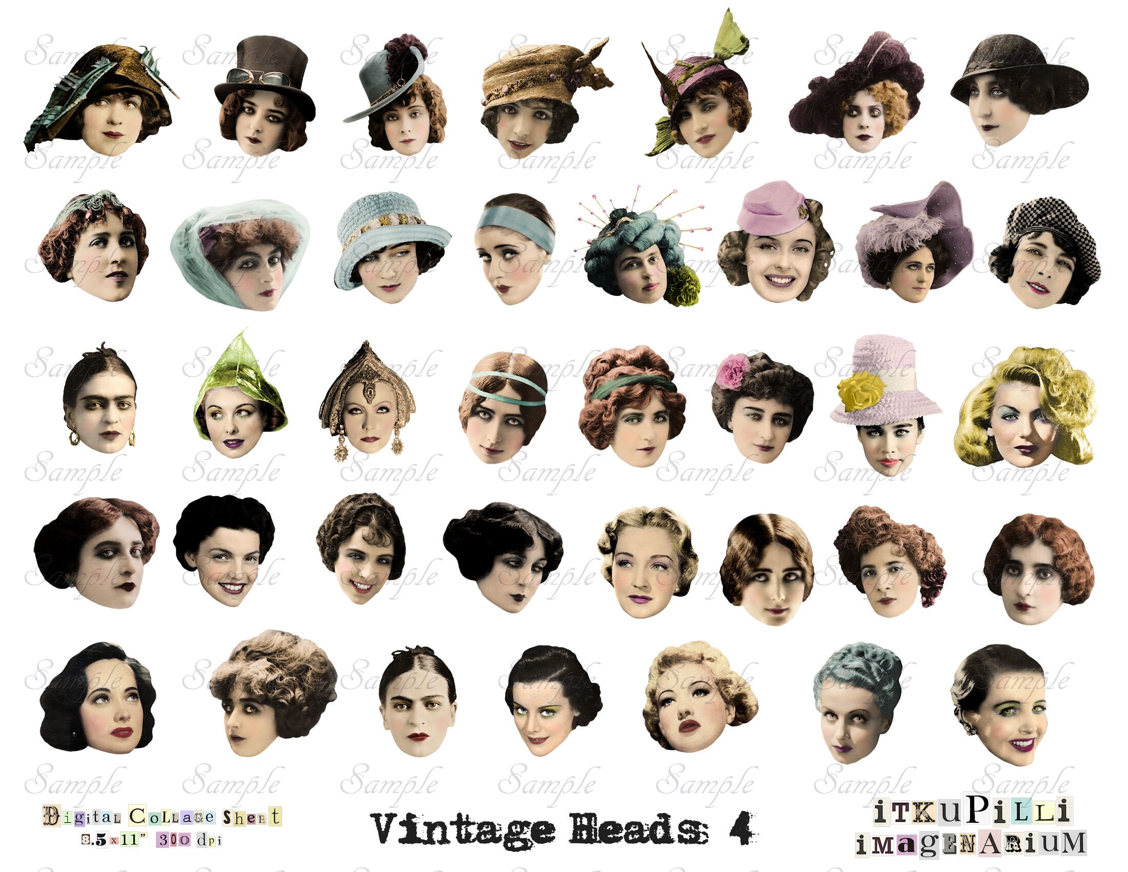Vintage Heads Women 4 X Digital Collage Sheet Jpg and Png | Etsy
